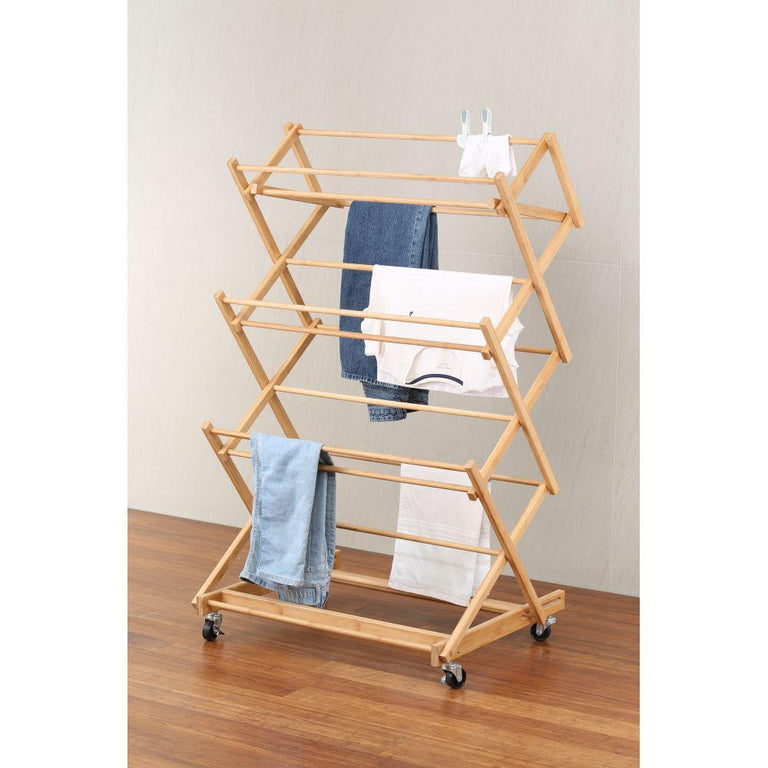12 Rail Concertina Bamboo Clothes Airer on Wheels | Soko & – Soko & Co