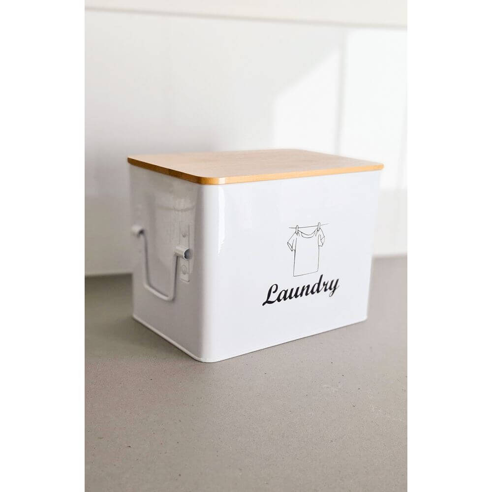Laundry Powder Tin With Bamboo Lid White | Soko & Co