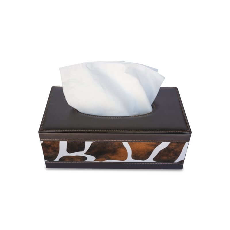 Leather Tissue Box Cowprint | Soko & Co