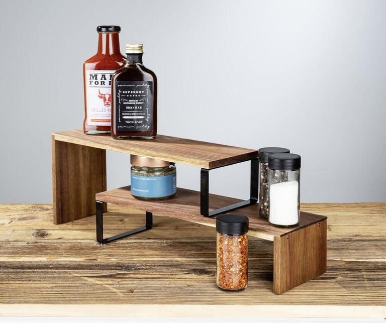 Vali 2 Tier Acacia Wood Kitchen & Pantry Shelf | Soko & Co
