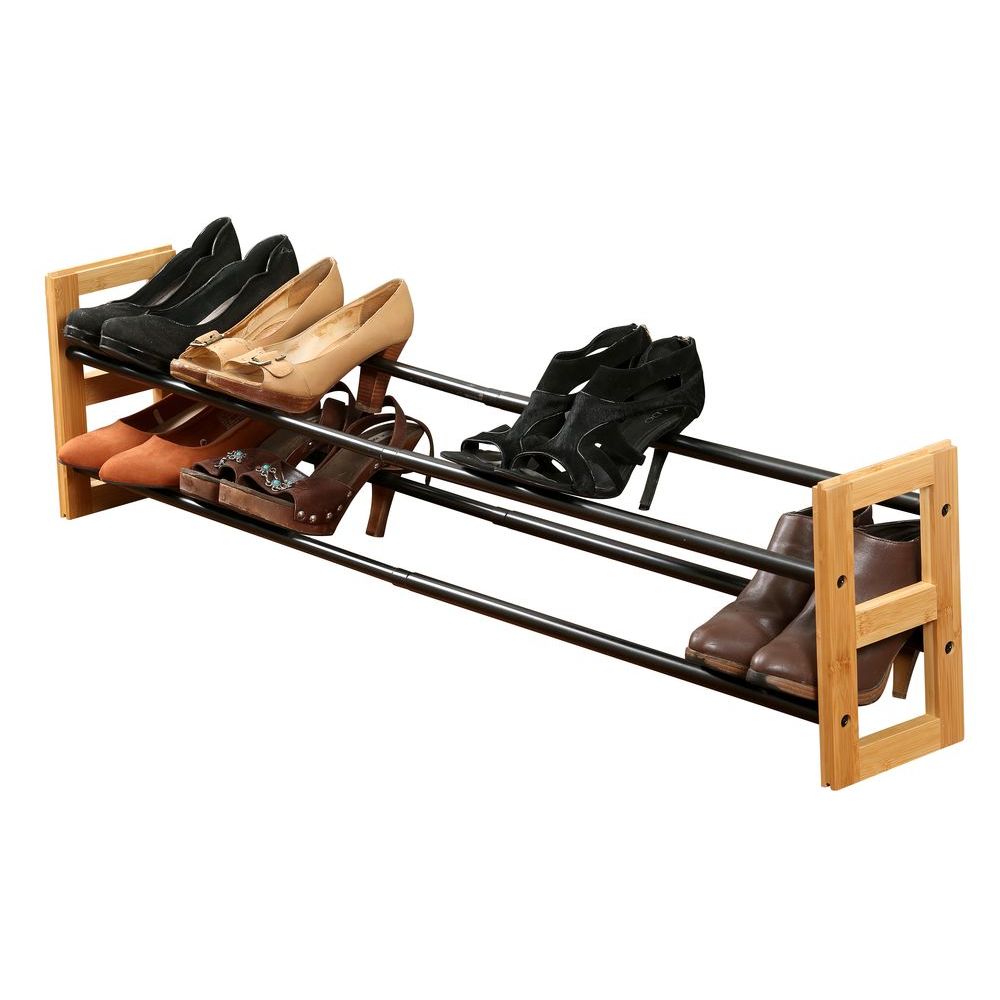 2 Tier Expandable Bamboo Shoe Rack Black | Soko & Co
