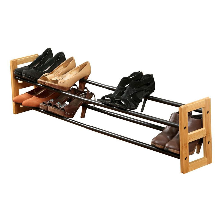 2 Tier Expandable Bamboo Shoe Rack Black | Soko & Co