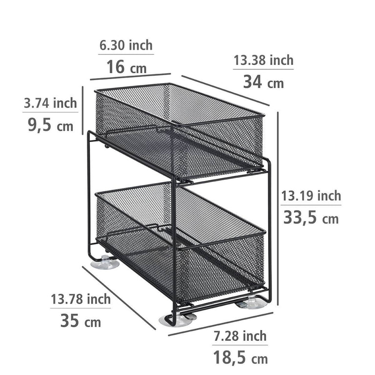 2 Tier Mesh Pull Out Pantry Drawer Black | Soko & Co